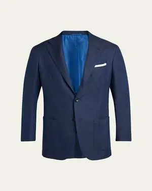 Kiton Micro-Herringbone Single-Breasted Sport Coat - Navy
