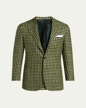 Kiton Gingham Checked Single-Breasted Sport Coat - Green/black Multi