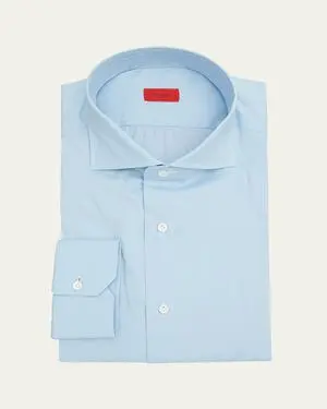 Isaia Solid Long-sleeve Cotton Dress Shirt - Light Blue