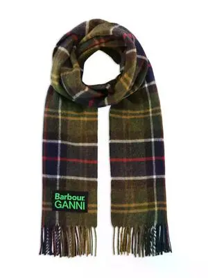 GANNI X Barbour Tartan Fringed Scarf - Green