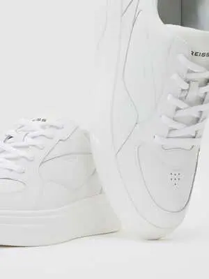 REISS Bonded-leather Chunky Sole Trainers - White