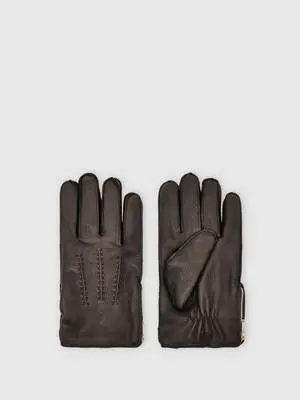 REISS Iowa Leather Gloves - Dark Brown