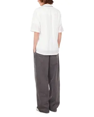 Officine Générale Eren Short Sleeve Embroidered Seersucker Shirt - White/black