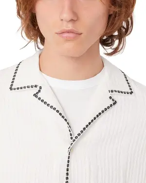 Officine Générale Eren Short Sleeve Embroidered Seersucker Shirt - White/black