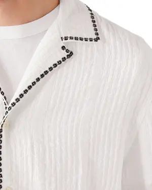 Officine Générale Eren Short Sleeve Embroidered Seersucker Shirt - White/black