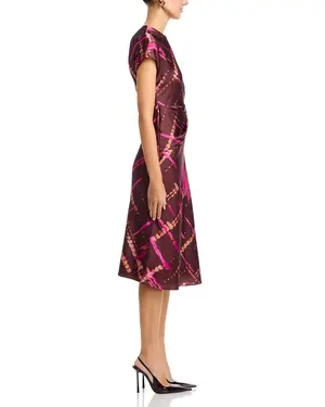 AREA STARS Avery Draped Printed Satin Dress