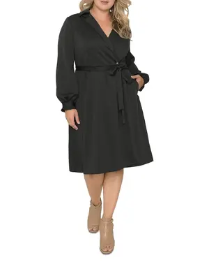 STANDARDS & PRACTICES Lapel Collar Crepe Wrap Dress