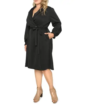 STANDARDS & PRACTICES Lapel Collar Crepe Wrap Dress