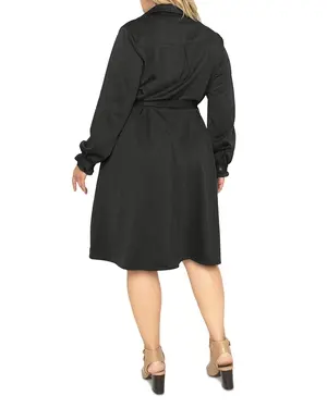 STANDARDS & PRACTICES Lapel Collar Crepe Wrap Dress