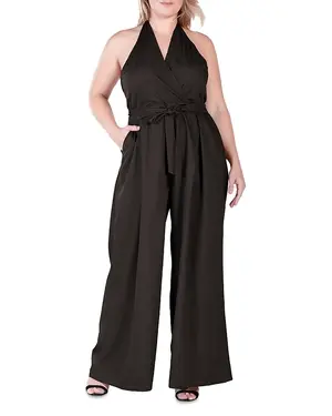 STANDARDS & PRACTICES Wide Leg Halter Jumpsuit - Black