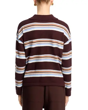 Aqua Striped Polo Top - Brown