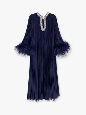 SELF-PORTRAIT Chiffon Long Dress With Ostrich Feathers