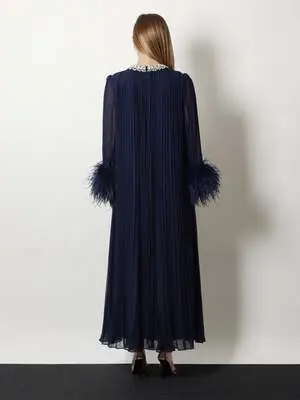 SELF-PORTRAIT Chiffon Long Dress With Ostrich Feathers