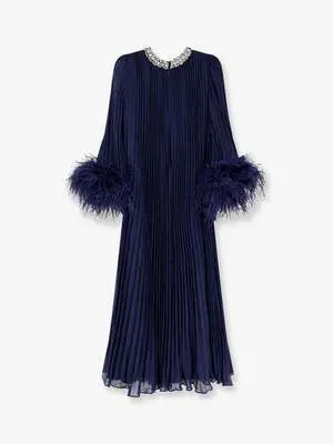SELF-PORTRAIT Chiffon Long Dress With Ostrich Feathers