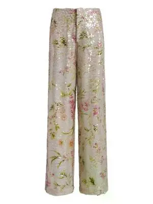 Alberta Ferretti Sequin Floral Trousers - Neutrals