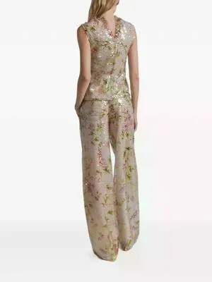 Alberta Ferretti Sequin Floral Trousers - Neutrals