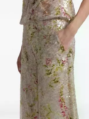Alberta Ferretti Sequin Floral Trousers - Neutrals