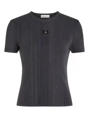 Calvin Klein Ribbed T-shirt With Logo Patch - Grey
