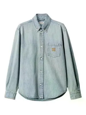 Miu Miu Chambray Denim Shirt With Embroidered Logo