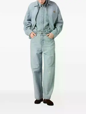 Miu Miu Chambray Denim Shirt With Embroidered Logo