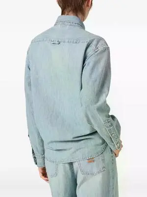 Miu Miu Chambray Denim Shirt With Embroidered Logo