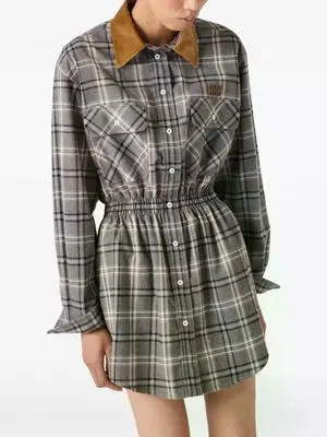 Miu Miu Flannel Mini Dress With Velvet Collar - Grey