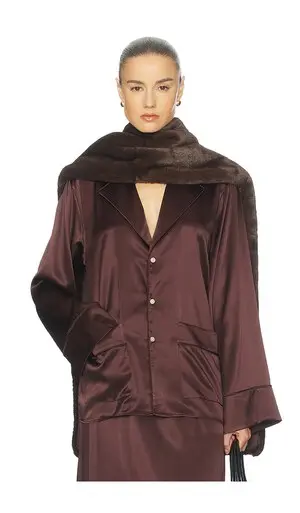 HELSA Silk Charmeuse Pajama Shirt - Brown