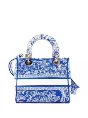Dior Toile De Jouy Lady D-lite Embroidered Canvas Tote Bag - Blue