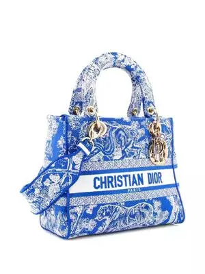 Dior Toile De Jouy Lady D-lite Embroidered Canvas Tote Bag - Blue