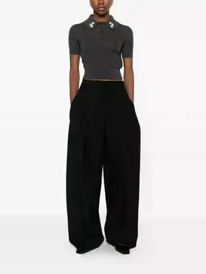 SELF-PORTRAIT Floral-appliqué Knit Polo Shirt