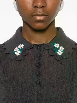 SELF-PORTRAIT Floral-appliqué Knit Polo Shirt