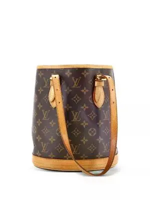 LOUIS VUITTON Petit Monogram Canvas Bucket Bag Brown