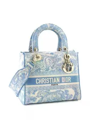 Dior Toile De Jouy Lady D-lite Embroidered Canvas Tote Bag - Blue