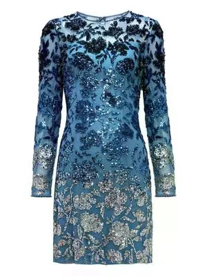 Jenny Packham Jazz Sequin-embellished Floral-pattern Mini Dress - Blue