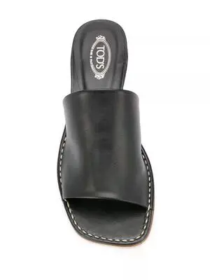TOD'S Square Toe Leather Low Heel Sandals