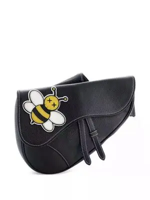 Dior Kaws Saddle Leather Applique Crossbody Bag - Black