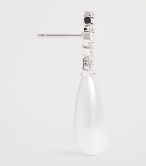 SELF-PORTRAIT Crystal And Faux Pearl Bow Drop Earrings - Silver