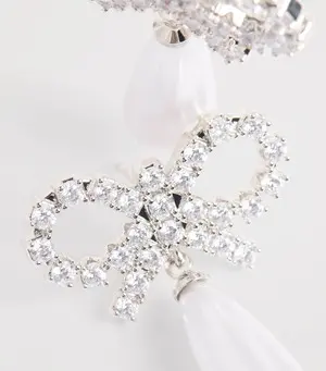 SELF-PORTRAIT Crystal And Faux Pearl Bow Drop Earrings - Silver
