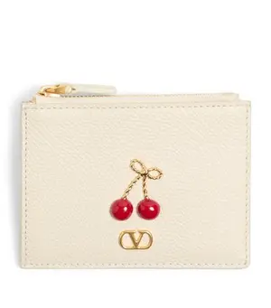 Valentino Garavani Leather Cherryfic Zipped Card Holder - White