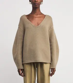 Soft Goat Cashmere Puff-sleeve Sweater - Green