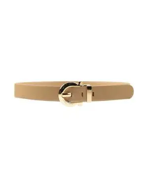 FERRAGAMO Calfskin Belt With Logo Appliqu - Beige