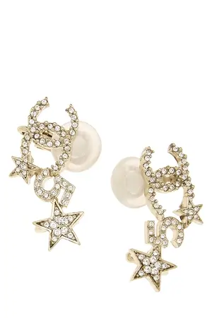 Chanel Crystal 'CC' Climber Earrings Gold