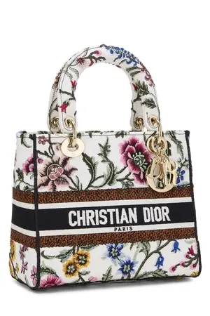 Dior Lady D-lite Embroidered Bag - White