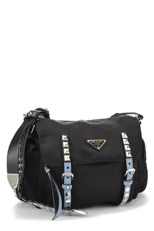 Prada Nylon Studded Buckle Flap Messenger Bag