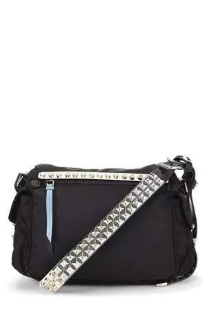 Prada Nylon Studded Buckle Flap Messenger Bag