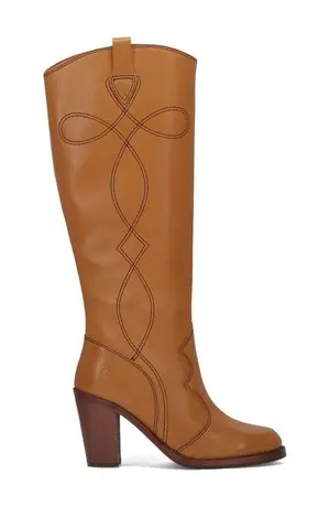 Frye Corinne Knee High Western Boot - Caramel