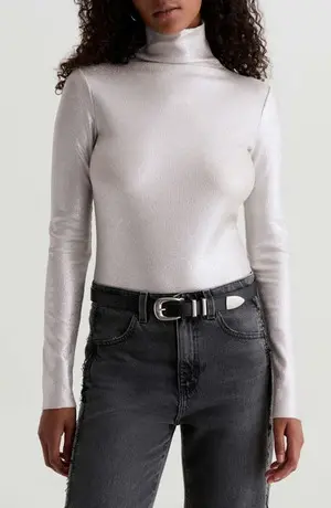 Ag Metallic Ribbed Turtleneck Sweater