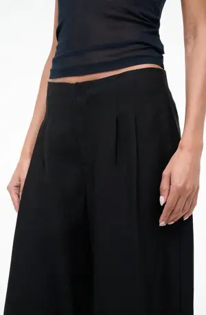 Staud Pierre Pleated Wool-blend Wide-leg Pants - Black