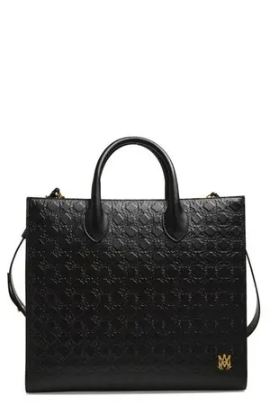 Amiri Small Quad Debossed Leather Tote - Black