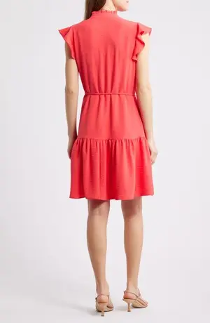 Julia Jordan Flutter-sleeve Shirtdress - Coral